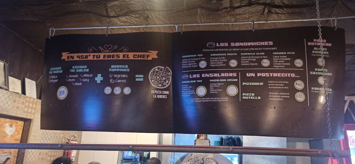 Carta de pizzería 450°Grados Pizza a la Leña, Heroica Nogales