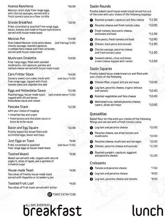 Menu at Sazón Espresso restaurant, Mount Barker