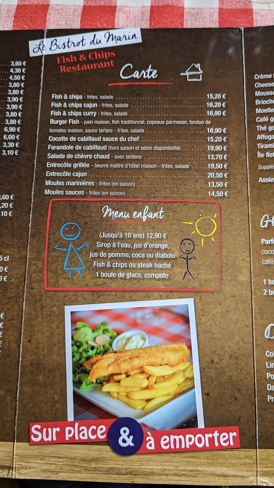 Menu au Le Bistrot du Marin restaurant, Plérin