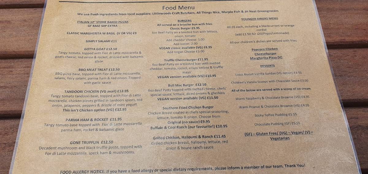 Menu at Bulls Head pub & bar, Stockport, 23 Market St