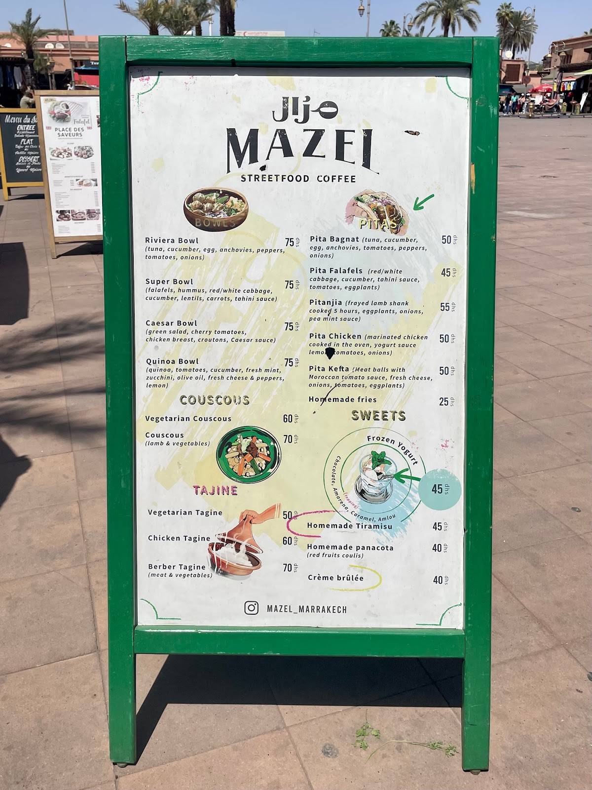 Menu au Mazel مزال Cafe, Marrakech