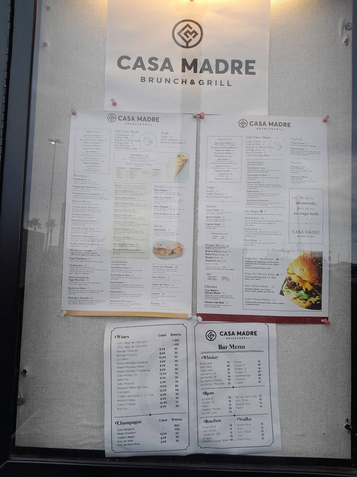 Menu at Casa Madre Brunch & Grill restaurant, McAllen