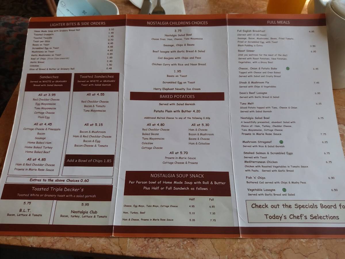 Menu at Nostalgia Tea Rooms cafe, Southport