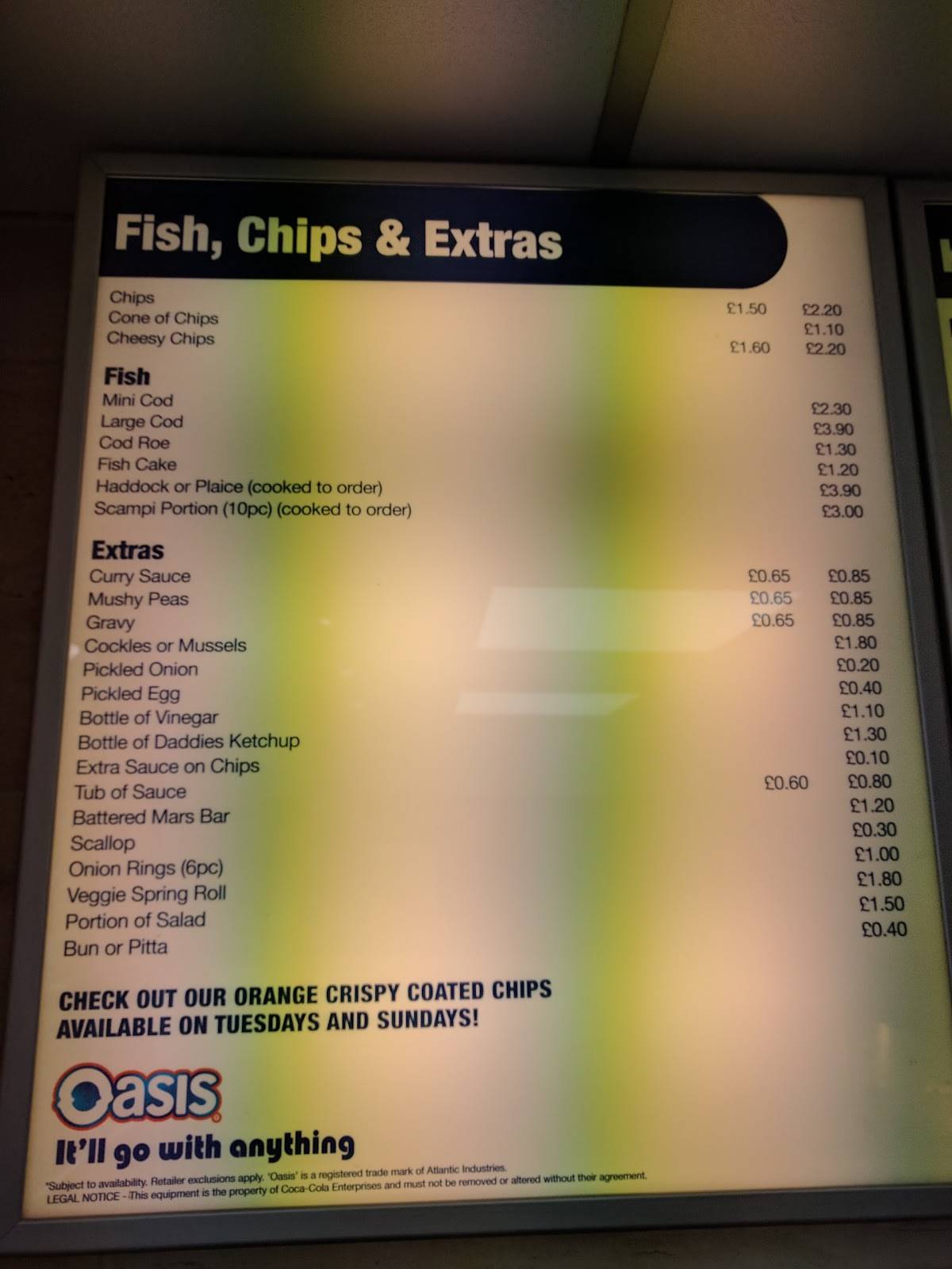 Menu at Oceans Fish Bar, Bromsgrove