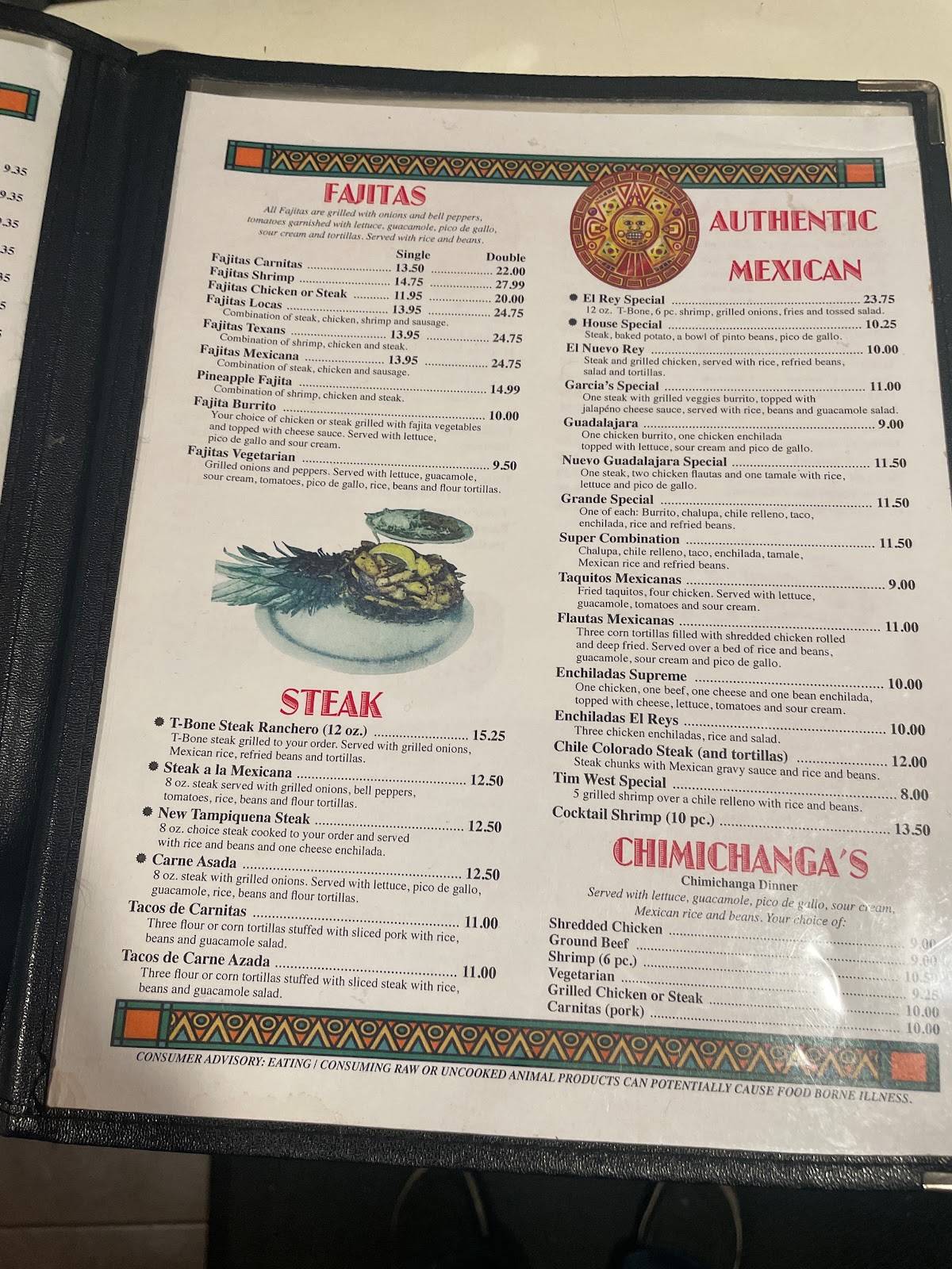 Menu at El Rey Azteca restaurant, Oneida, Alberta St