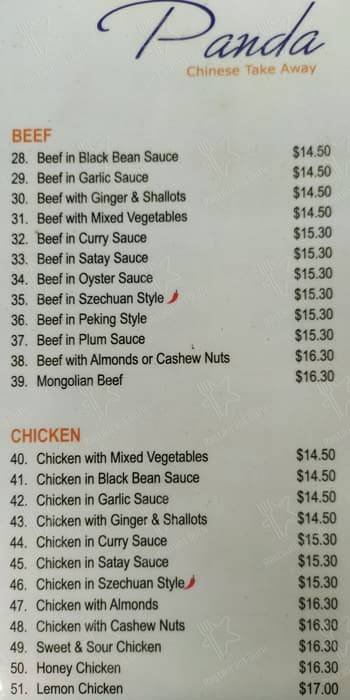 Menu at Panda Chinese Takeaway fast food, Wynnum West