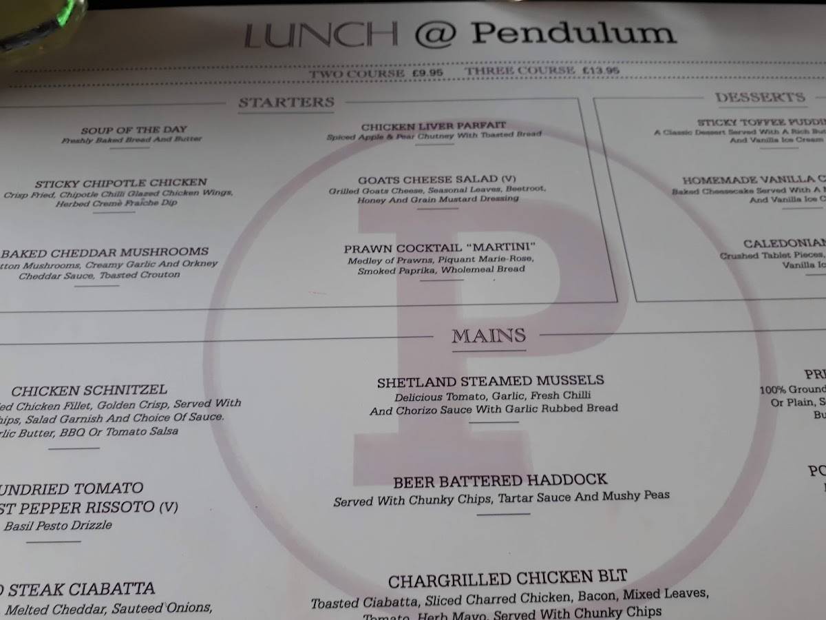 Menu at Pendulum Bar & Grill, Paisley