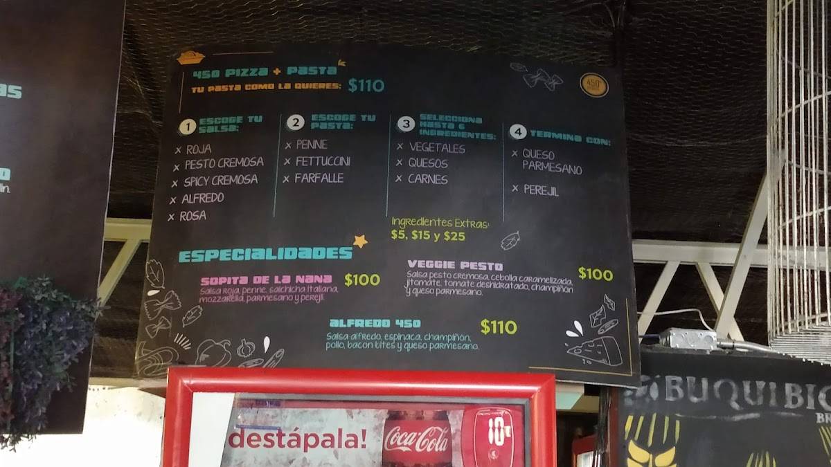 Carta de pizzería 450°Grados Pizza a la Leña, Heroica Nogales