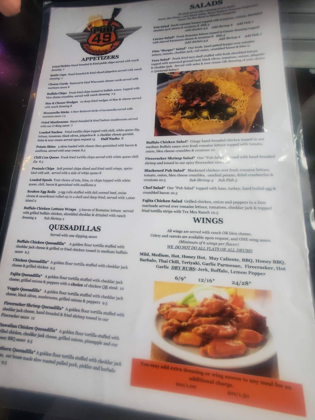 Menu at Pub 49, Harrisburg, State Hwy 49