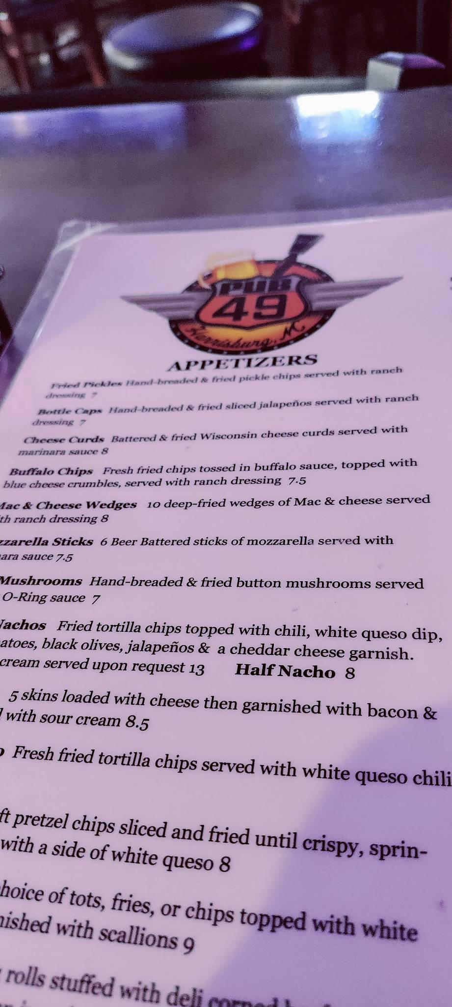 Menu at Pub 49, Harrisburg, State Hwy 49