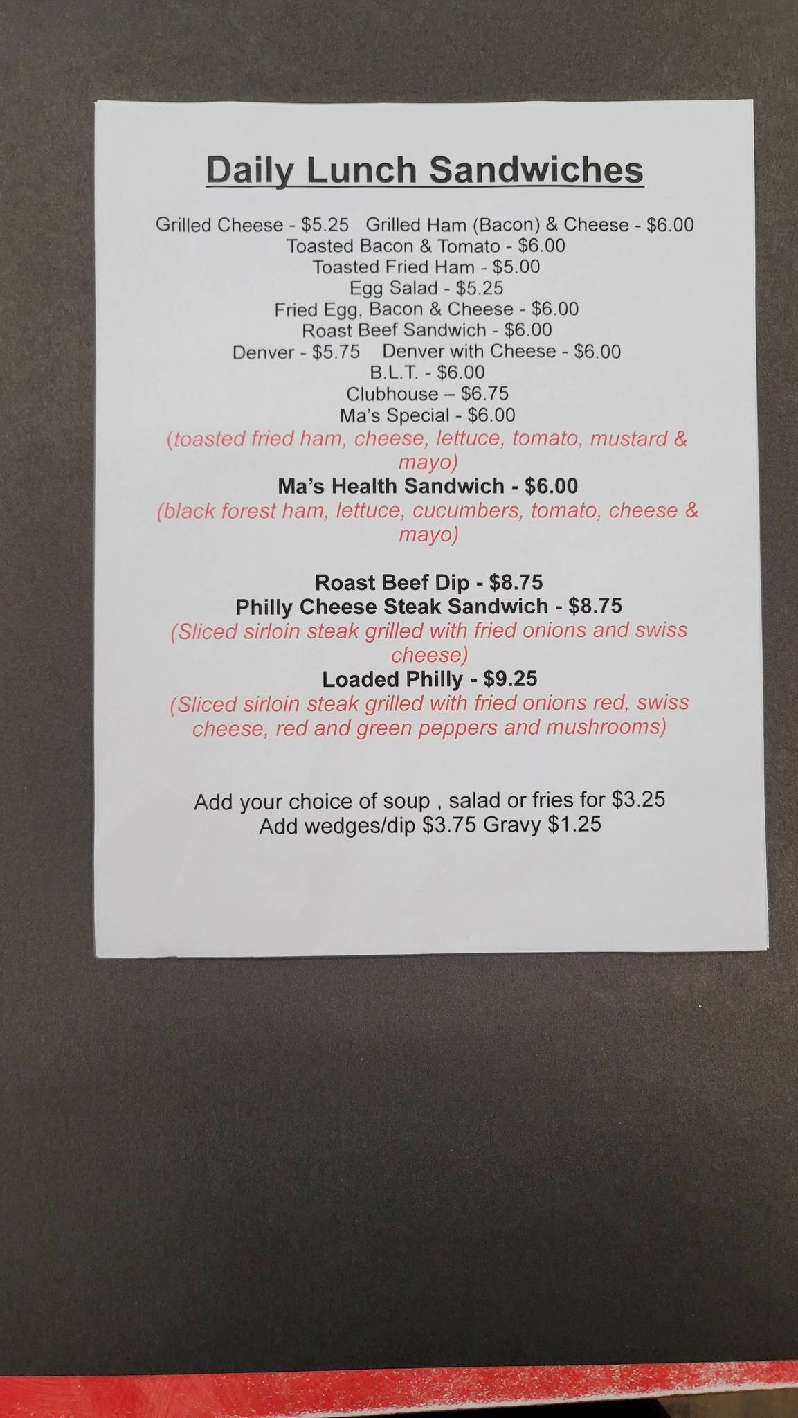 Menu at Crossroads Inn pub & bar, Stoughton