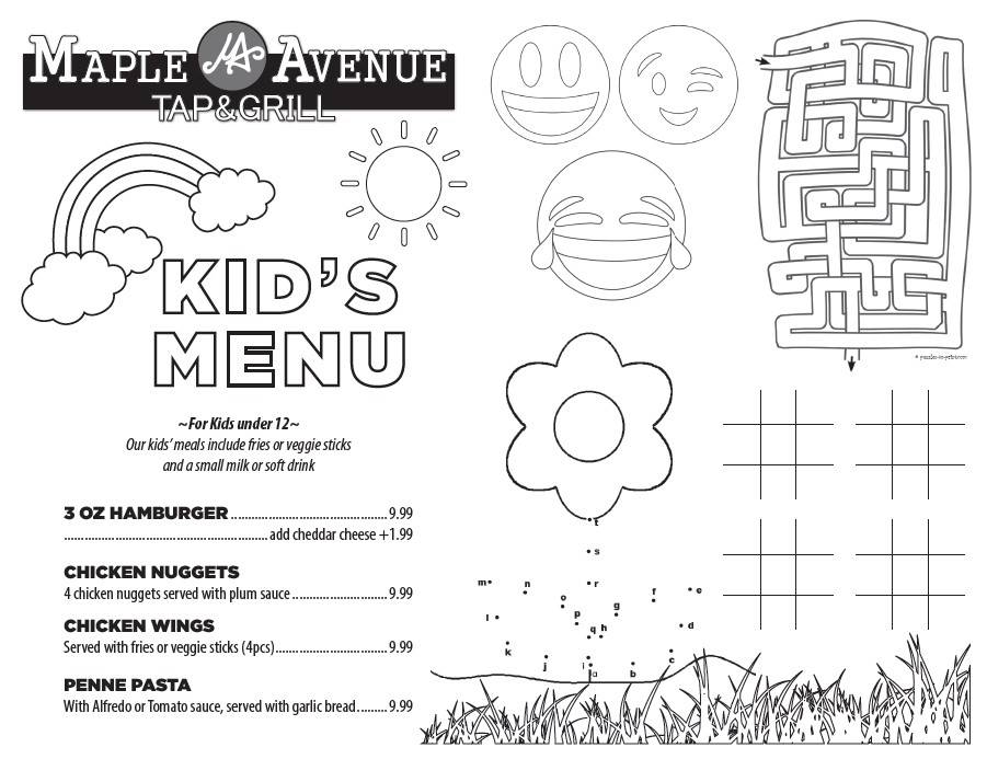 Menu at Maple Avenue Tap & Grill pub & bar, Haliburton
