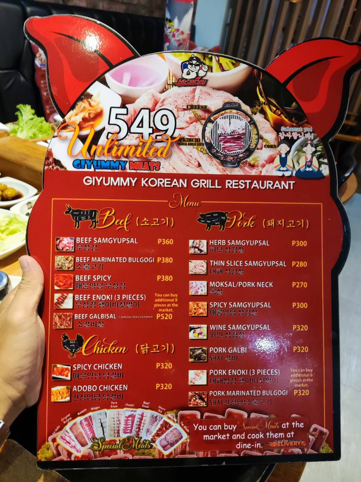 Menu at Giyummy Restaurant Mr. Pogi, Quezon City