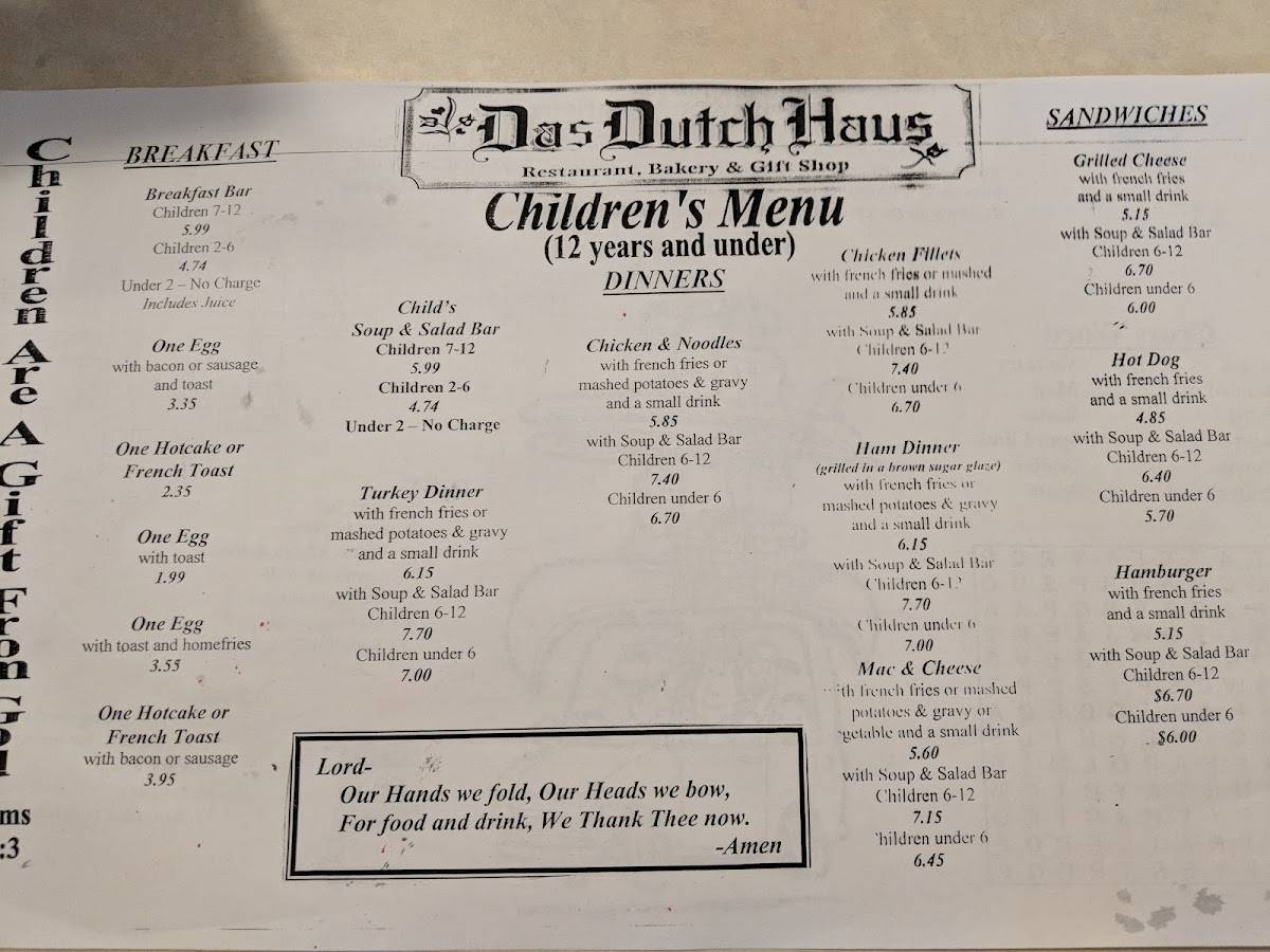 Menu at Das Dutch Haus Restaurant, Columbiana