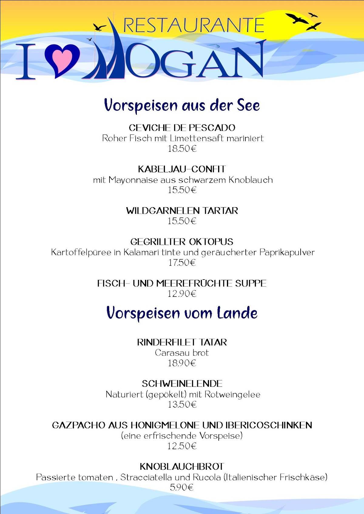 Menu at I Love Mogán restaurant, Lomo Quiebre