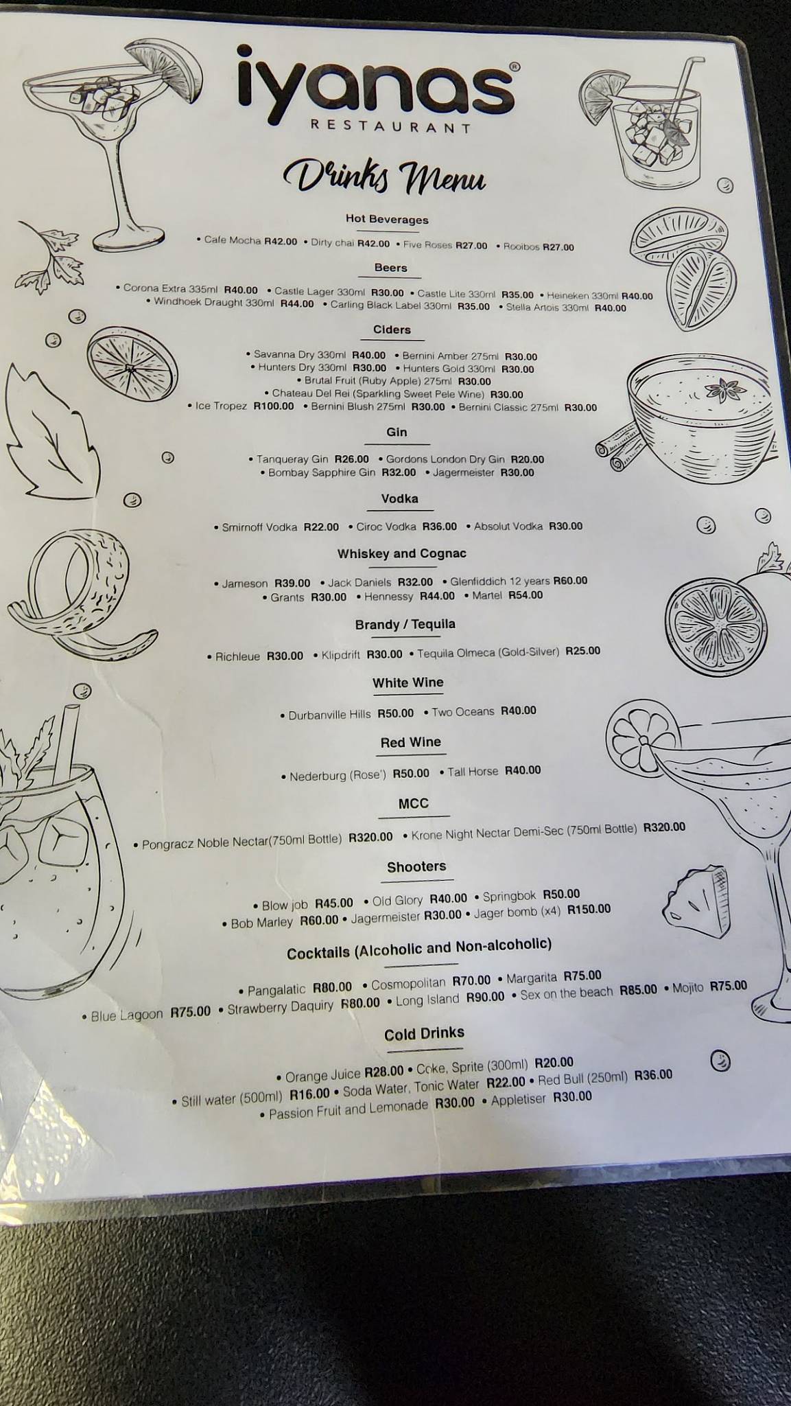 Menu at Iyanas Restaurant, Durban