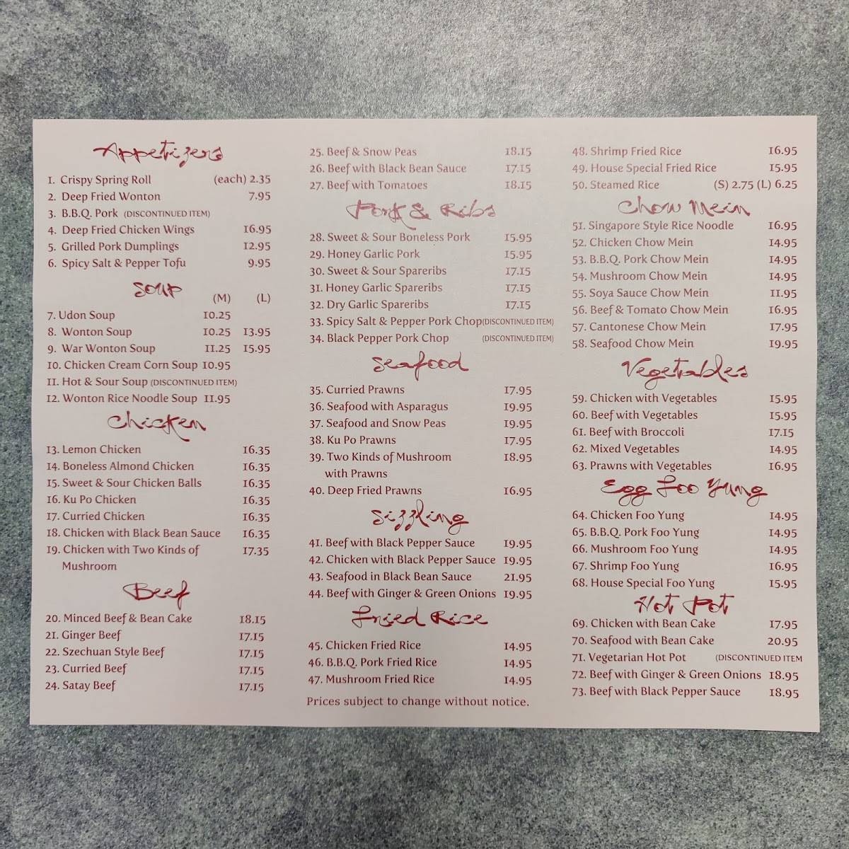 Menu at Kimberley Kitchen restaurant, Kimberley