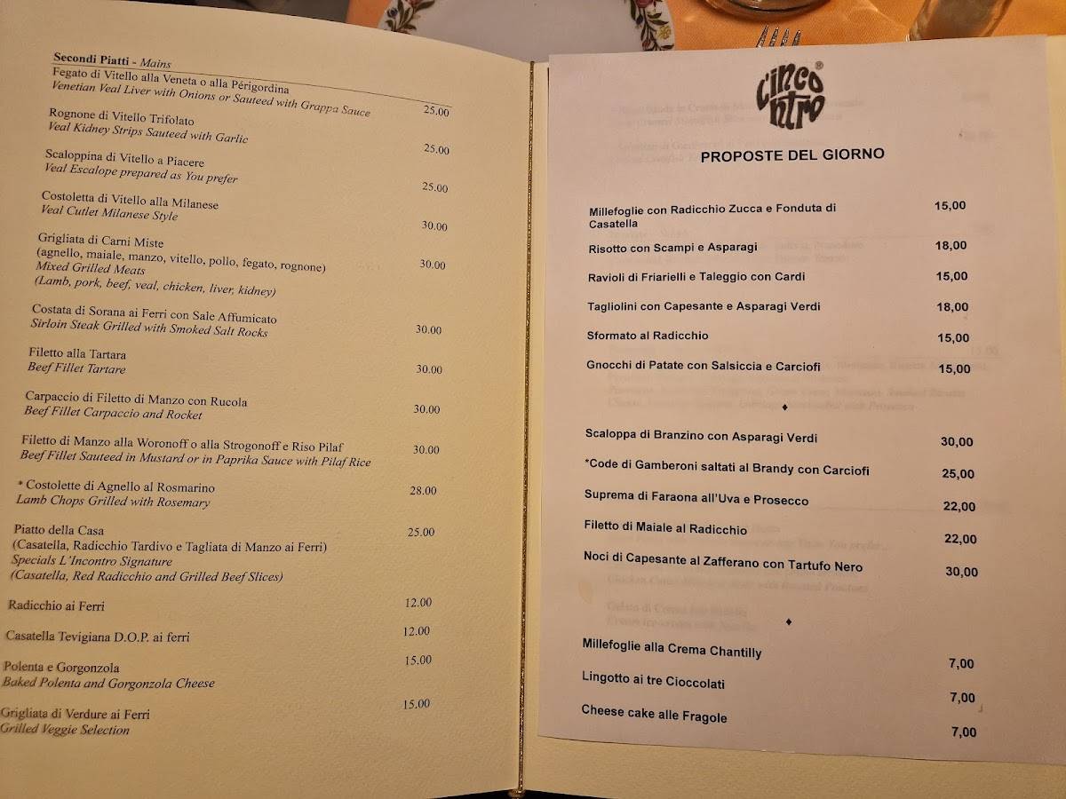 Menu da L'Incontro Ristorante, Treviso
