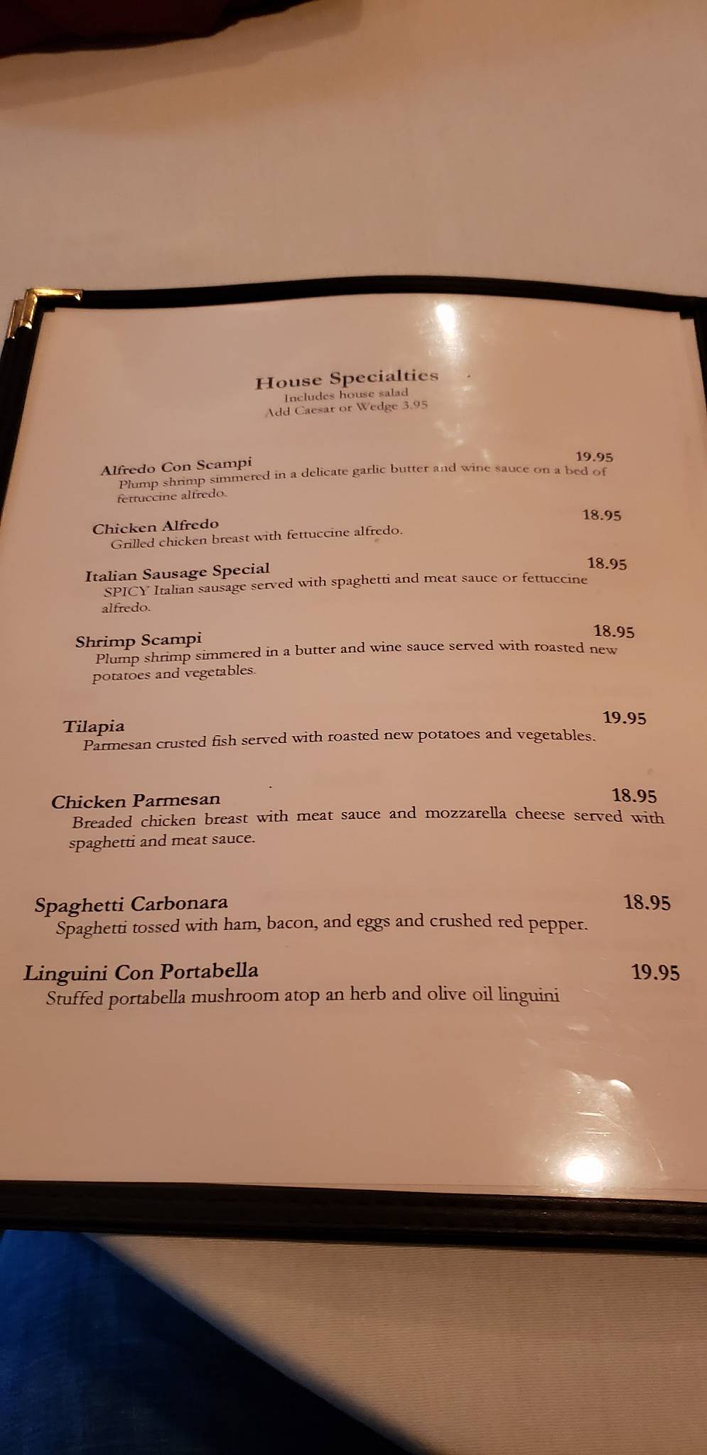 Menu at La Trattoria Italian Restaurant, Greenwood