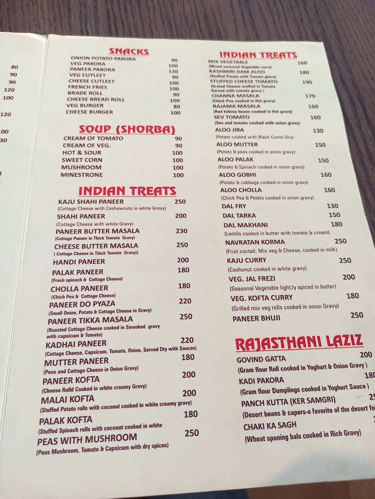 Menu at Pakwan Restaurant Jaisalmer, Jaisalmer, fort parking