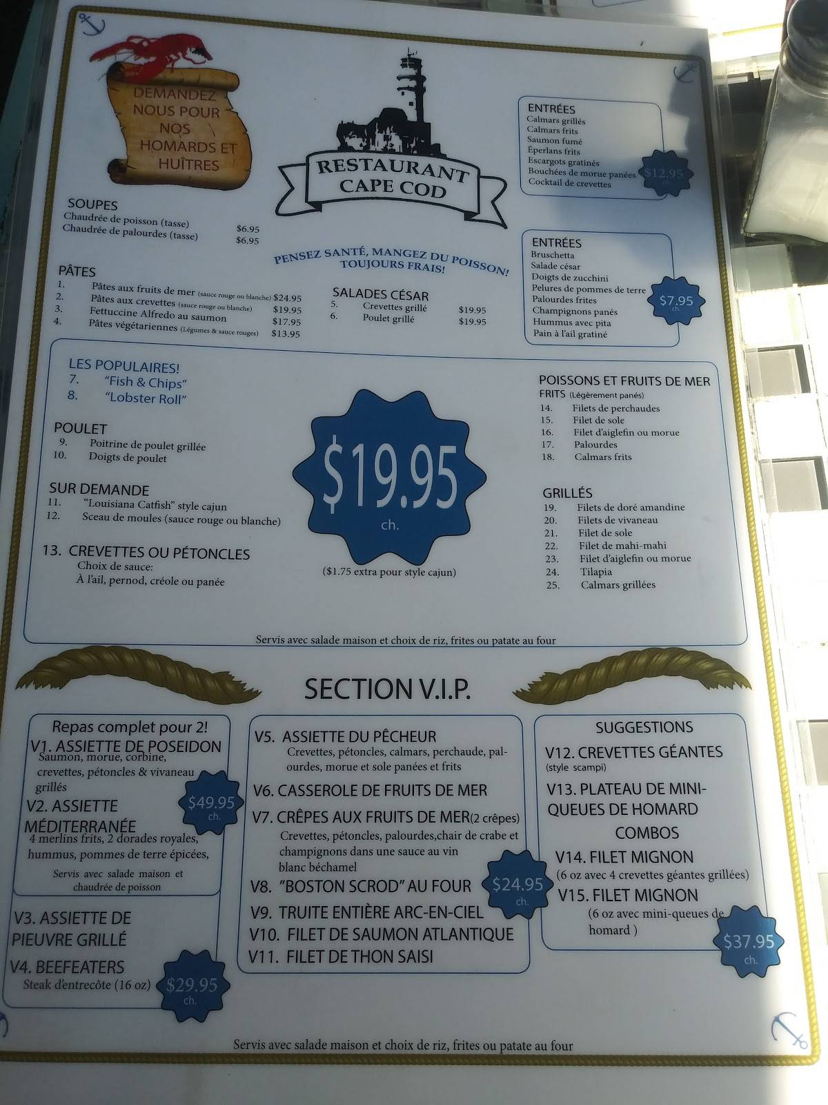 Menu at Restaurant Cape Cod, Sainte-Anne-de-Bellevue