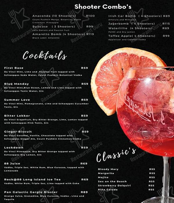 Menu at Rocket 88 pub & bar, Pretoria, Lynnwood Road
