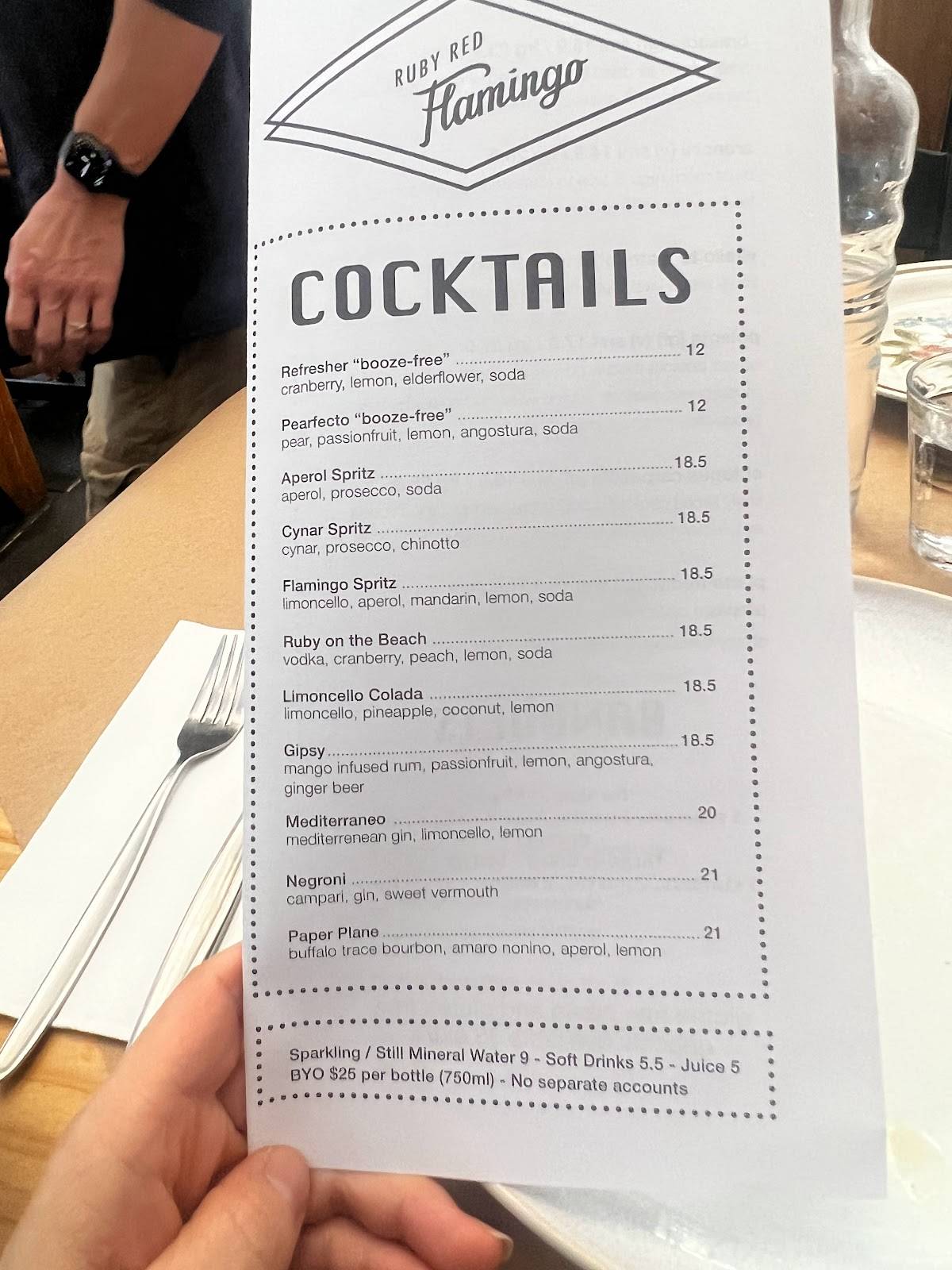 Menu at Ruby Red Flamingo restaurant, North Adelaide