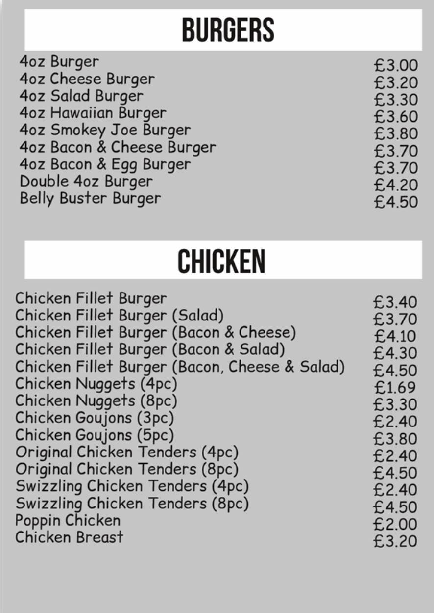 Menu at Rumbles Hot Food Bar, Tandragee