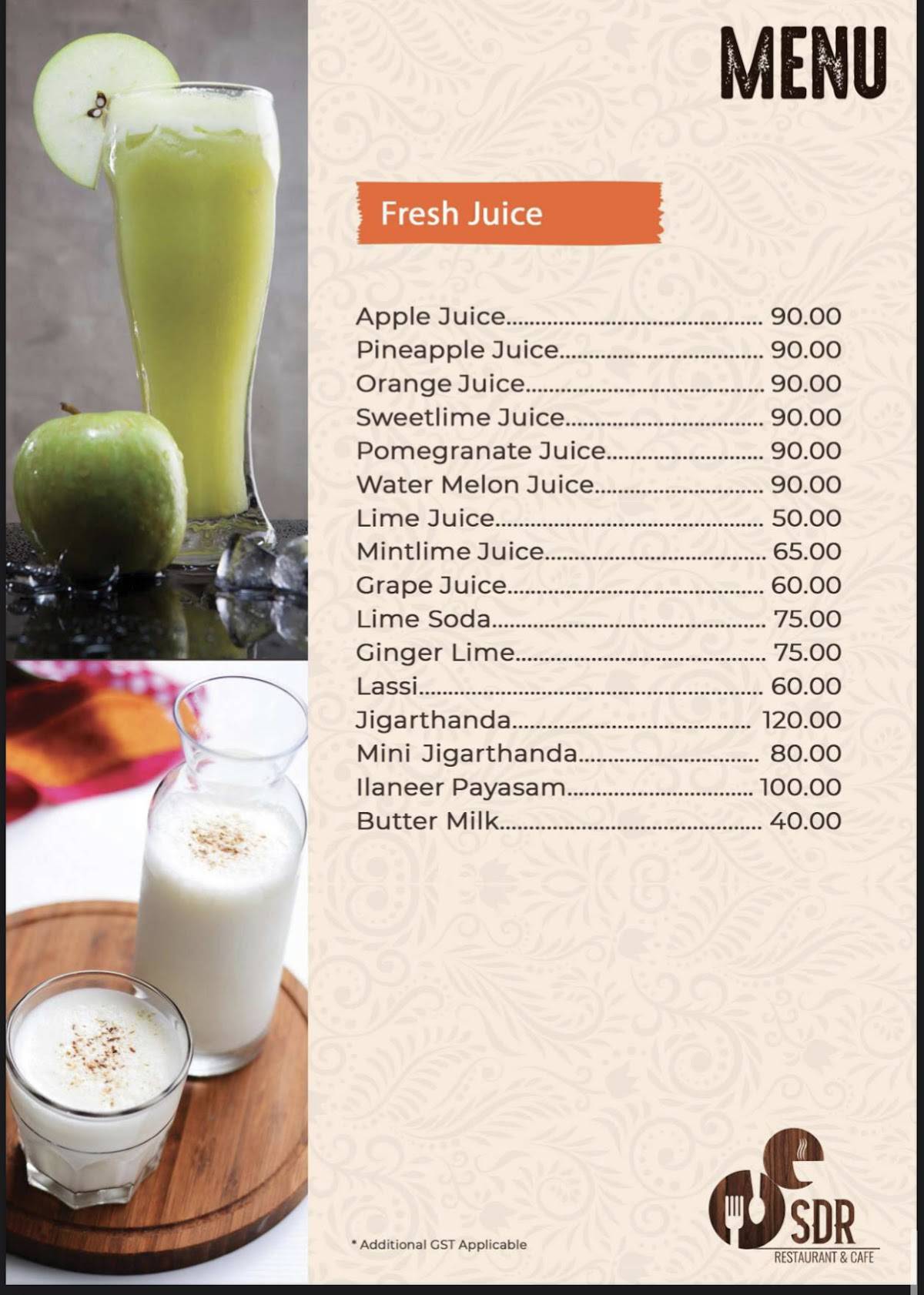 Menu at SDR Restaurant and cafe, Thoothukudi