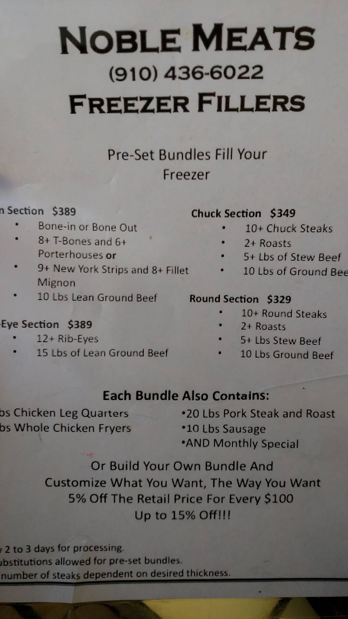 Menu at Noble Meats & Eatery BBQ, Spring Lake