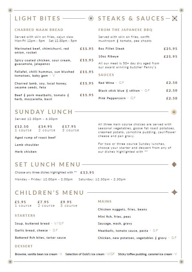 Menu at The Old Band House pub & bar, Wigan