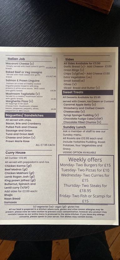 Menu at The Walker Arms pub & bar, New Milton