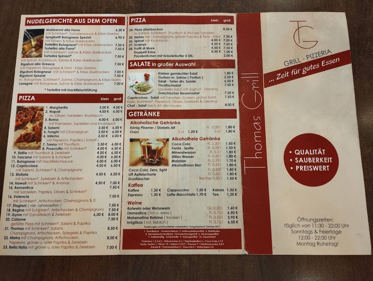 Speisekarte von Thomas Grill pizza, Duisburg