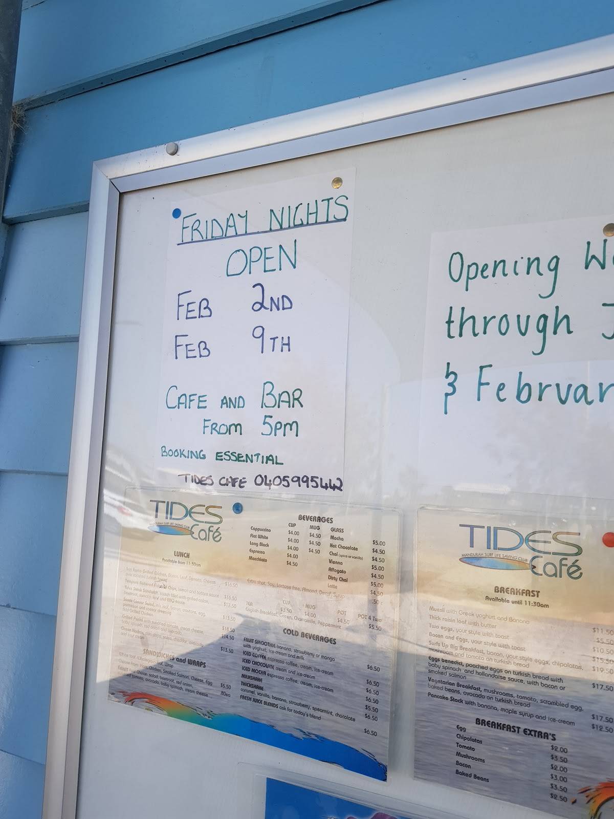 Menu at Tides Cafe, Mandurah