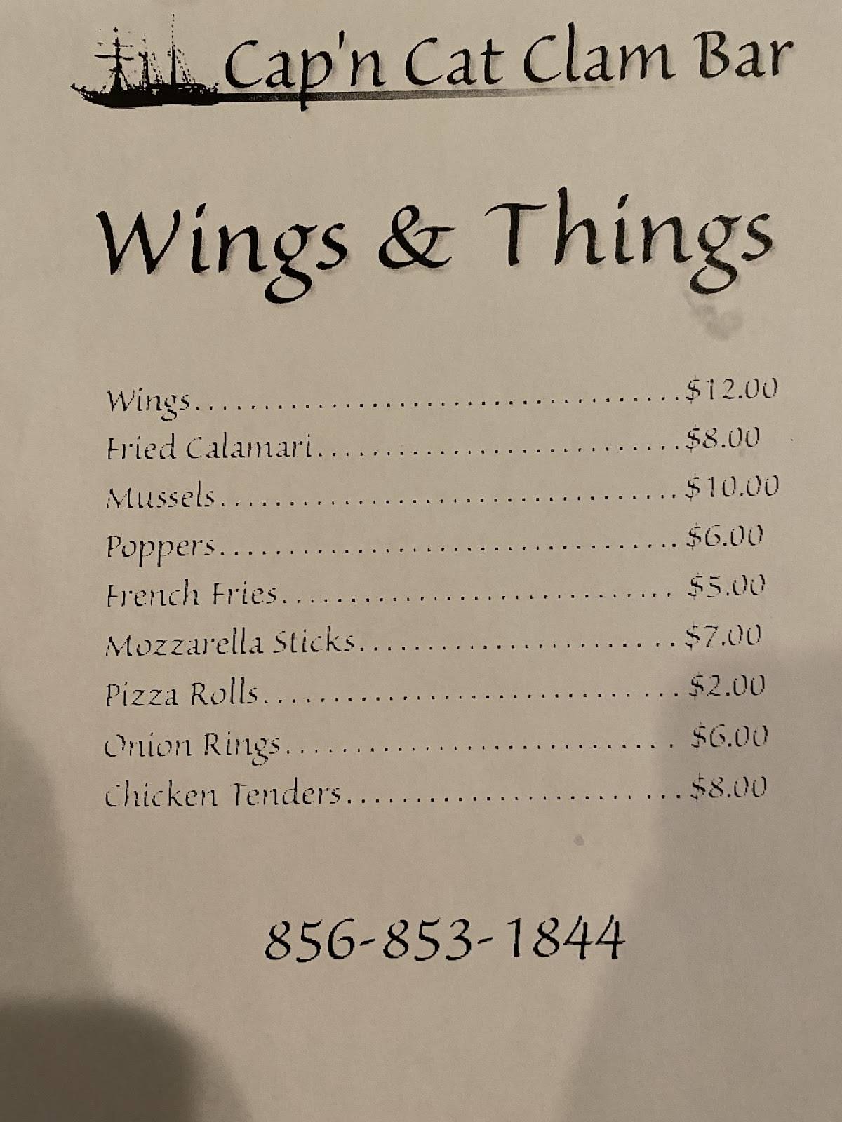 Menu at Cap'n Cats Clam Bar & Tavern, West Deptford
