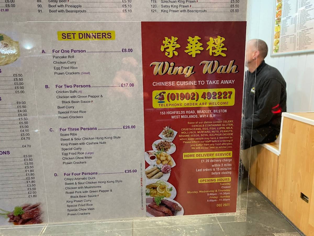 Menu at Wing Wah Takeaway fast food, Bilston, 153 Highfields Rd