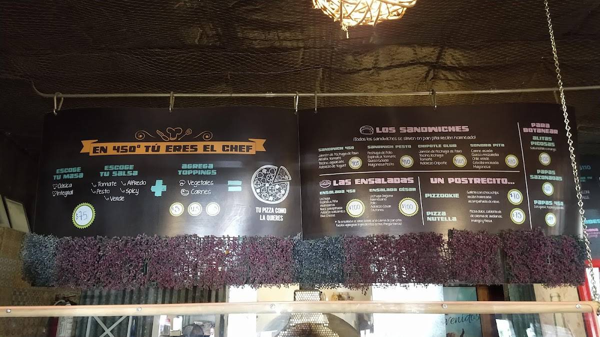 Carta de pizzería 450°Grados Pizza a la Leña, Heroica Nogales