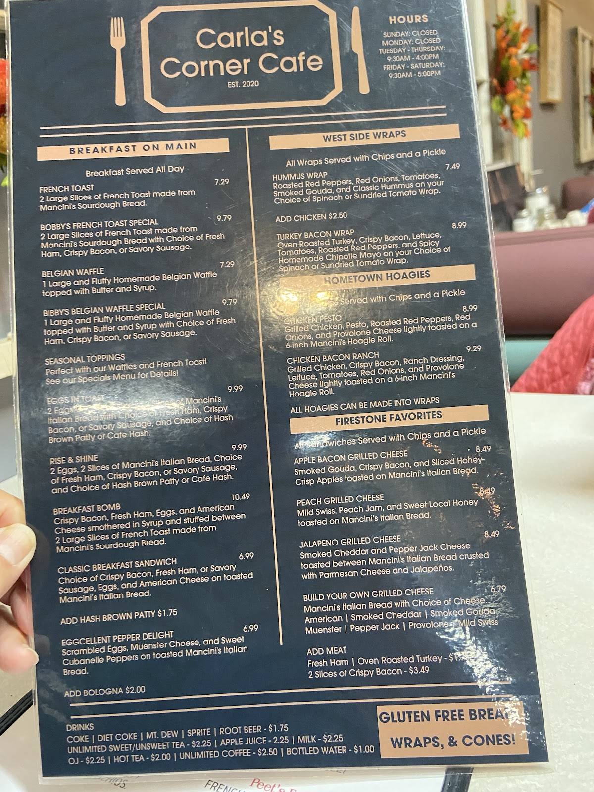 Menu at Carla's Corner Cafe, Columbiana