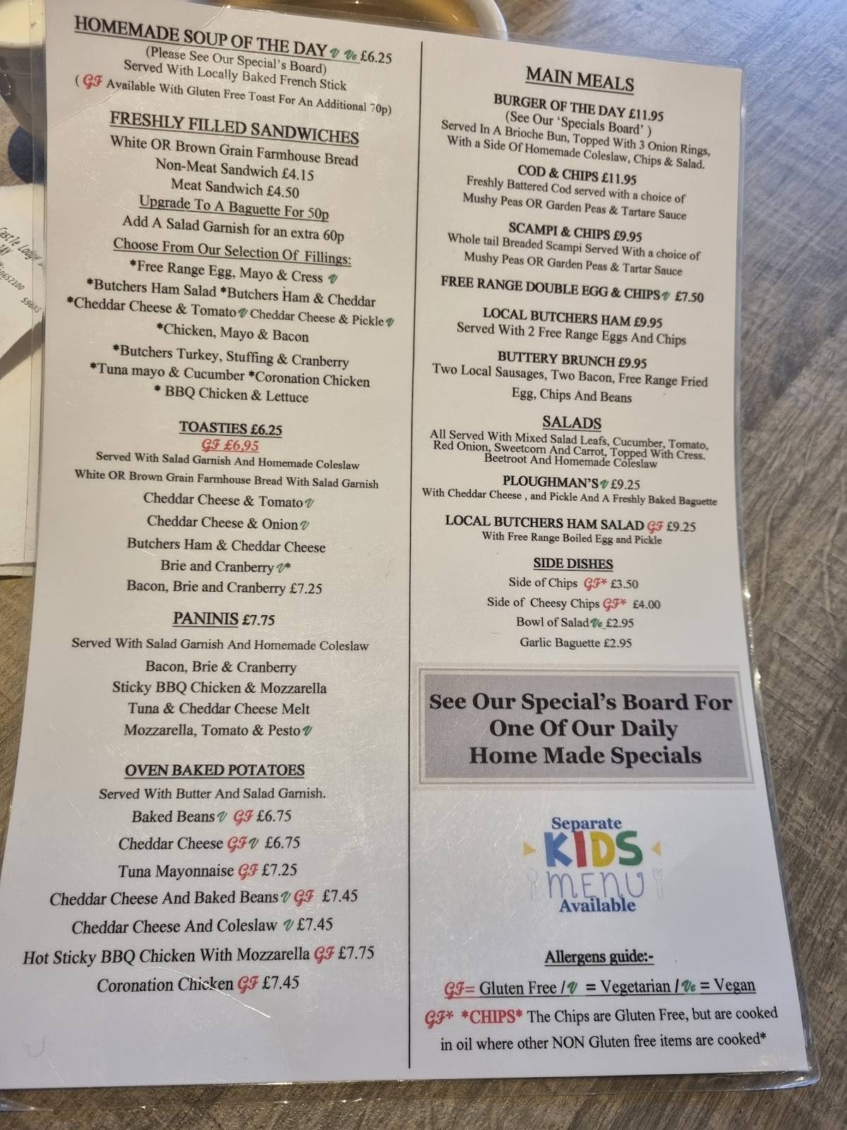 Menu at Castle Lodge Buttery cafe, Ludlow, Castle Sq