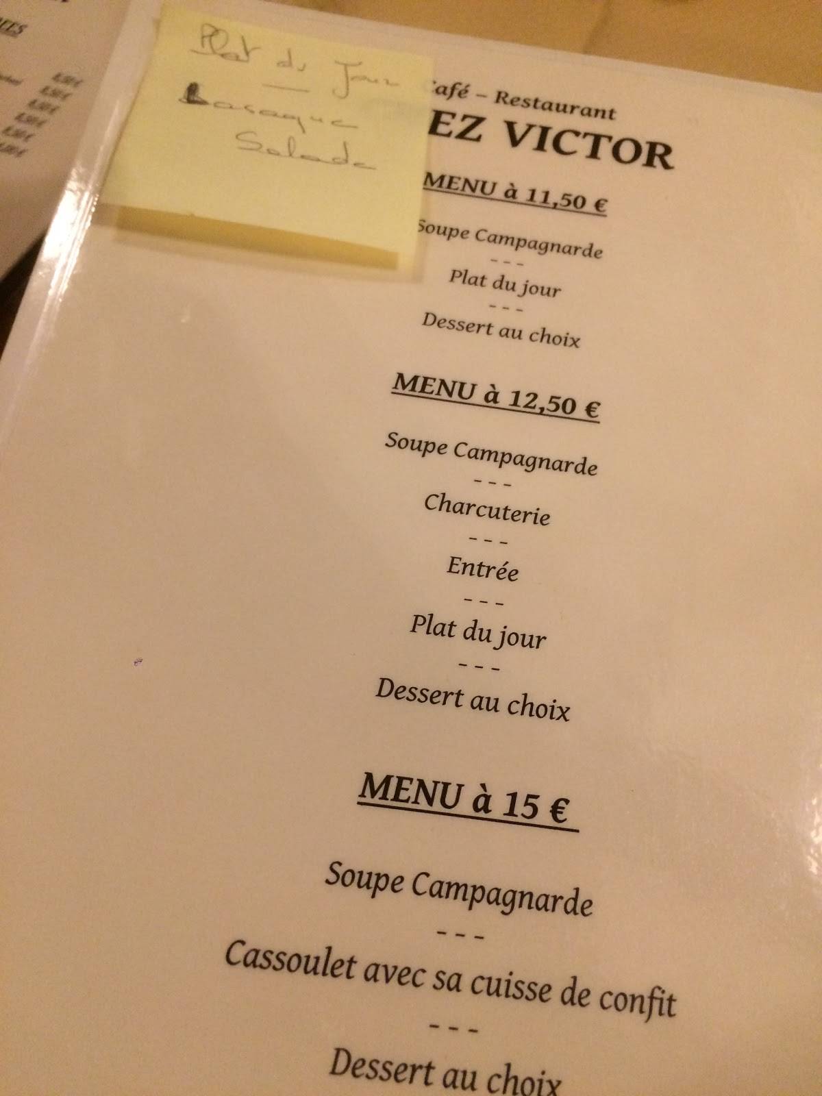 Menu au Restaurant Chez Victor, Castelnau-Durban