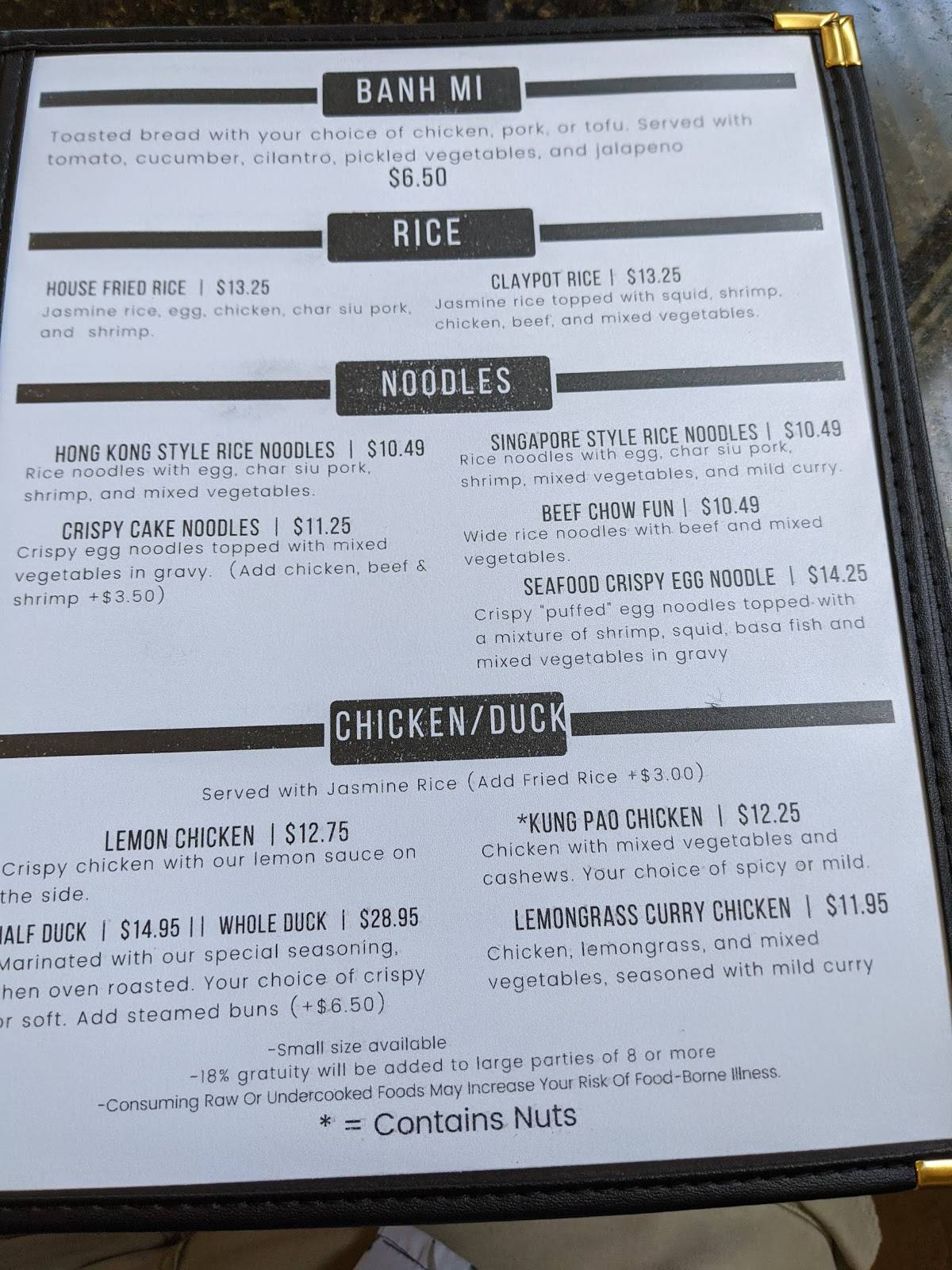 Menu at Lam's Garden restaurant, Hilo