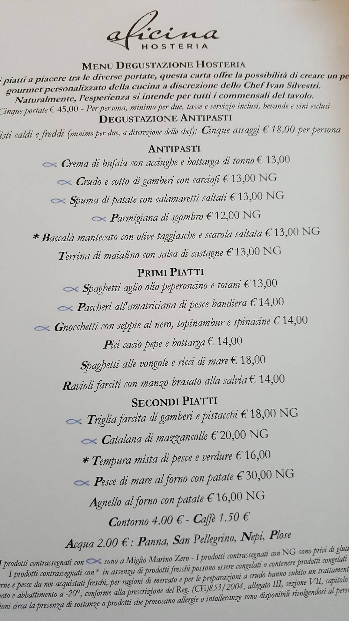 Menu da Alicina sul porto ristorante, Porto Ercole, Via S. Sebastiano nº54