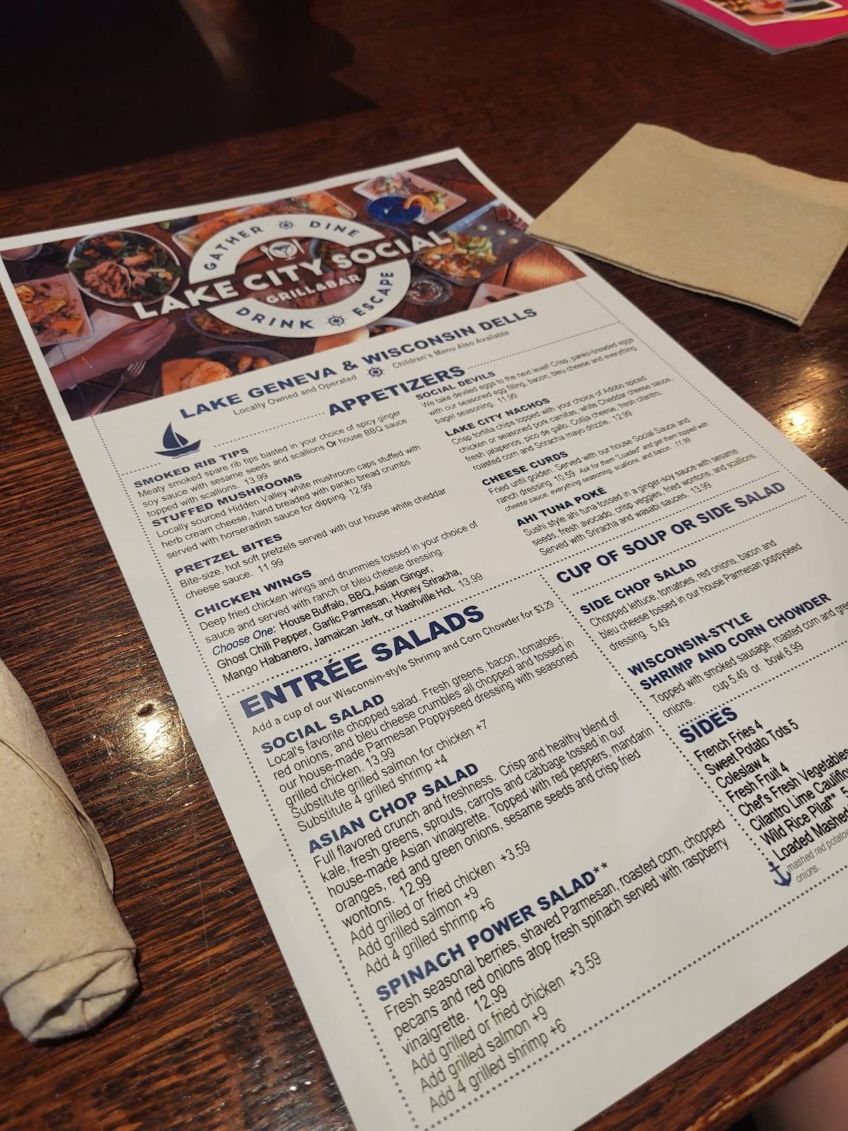 Menu at Lake City Social pub & bar, Wisconsin Dells