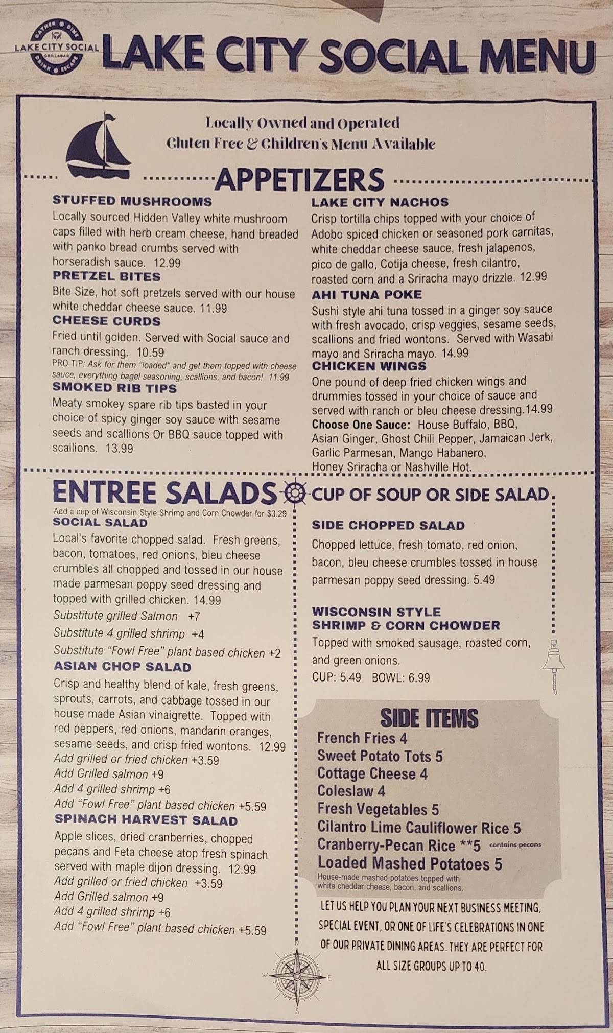 Menu at Lake City Social pub & bar, Wisconsin Dells