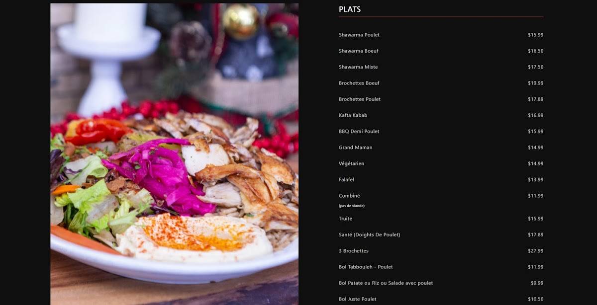 Menu au Palais Libanais restaurant, Gatineau, 332 Bd Gréber #555