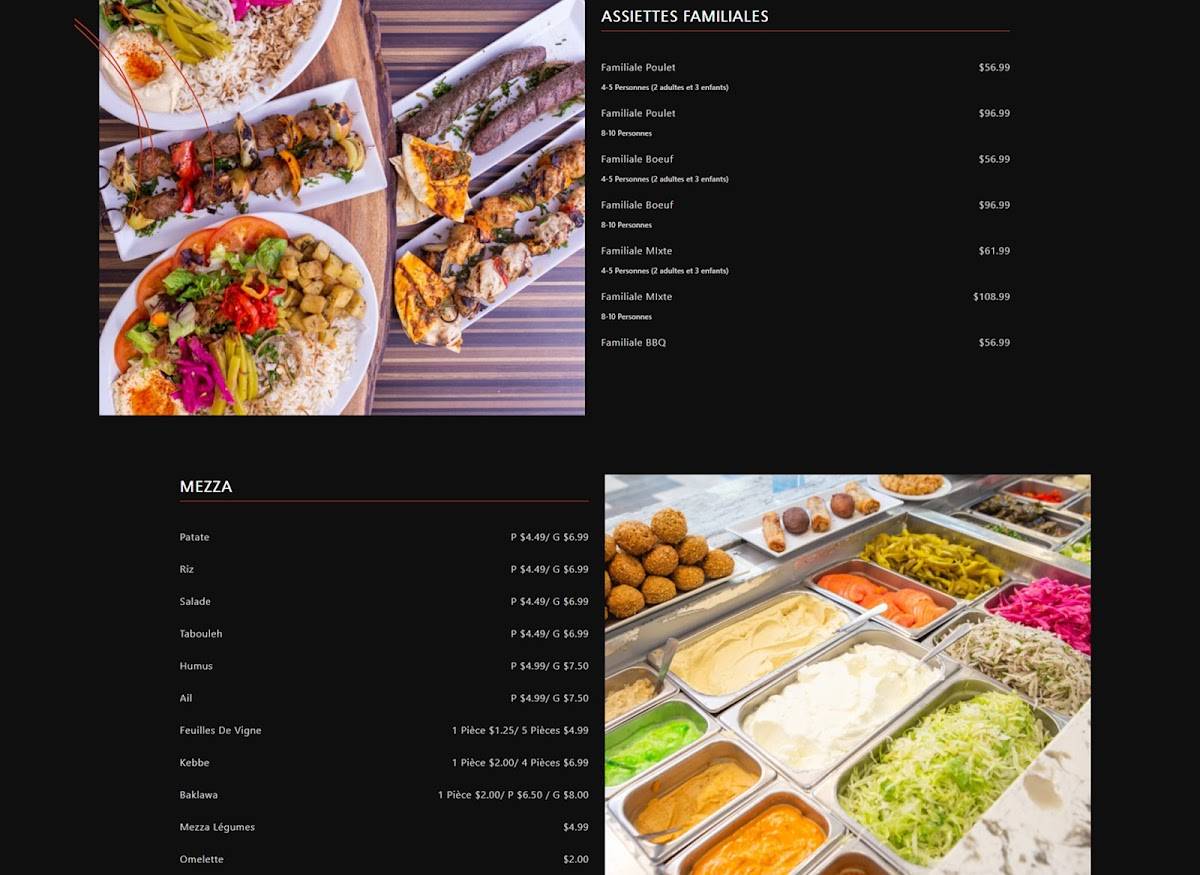 Menu au Palais Libanais restaurant, Gatineau, 332 Bd Gréber #555