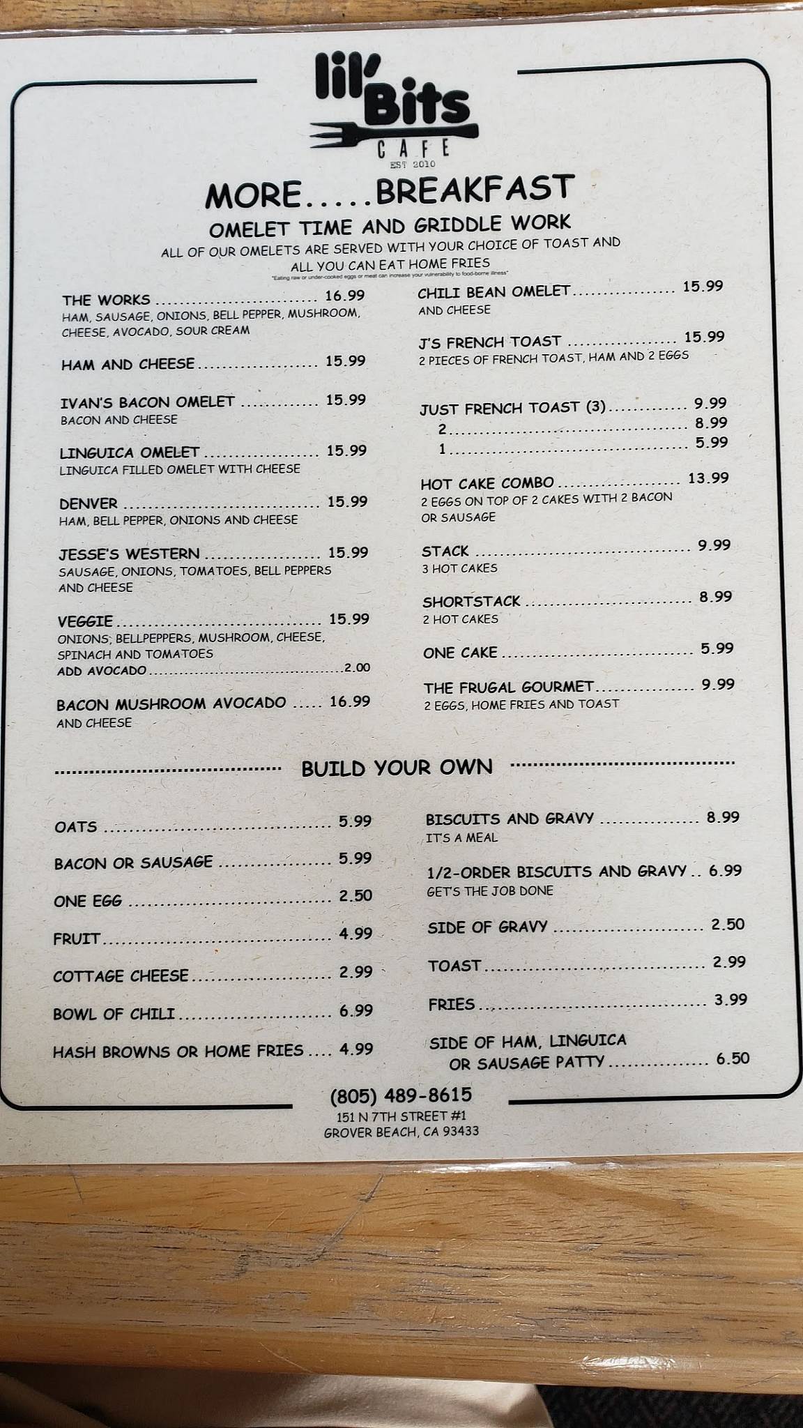 Menu at Lil' Bits Café restaurant, Grover Beach