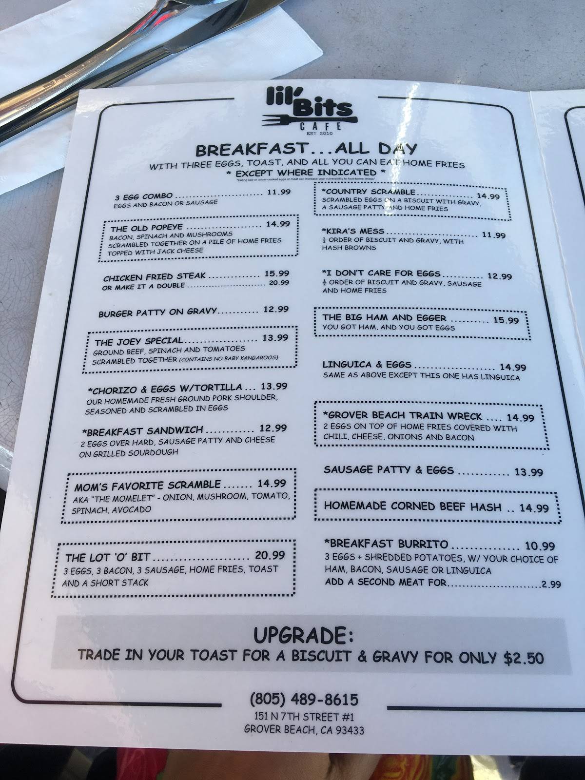 Menu at Lil' Bits Café restaurant, Grover Beach