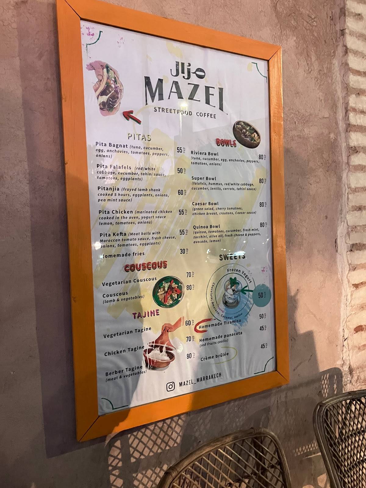 Menu au Mazel مزال Cafe, Marrakech