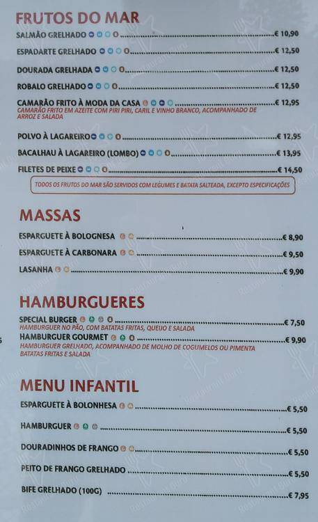 Menu em Mister Alvor restaurante, Alvor